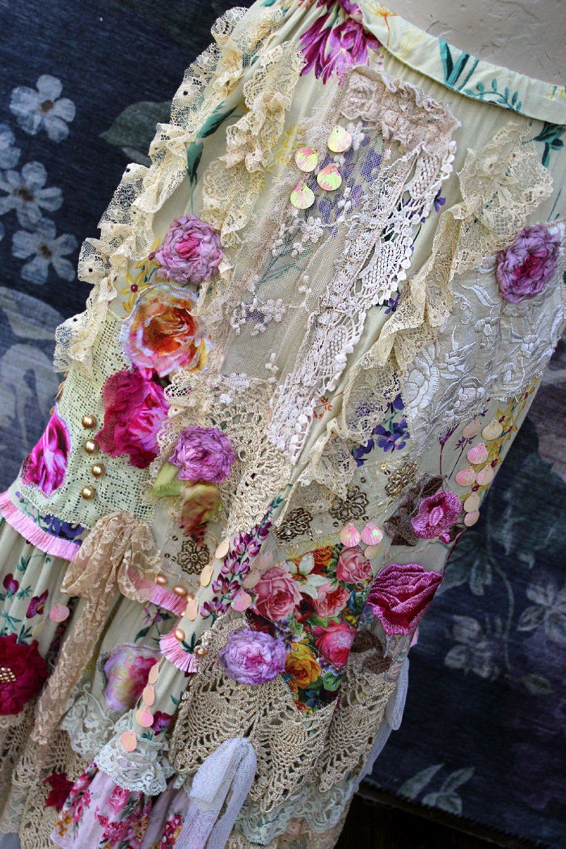 Boho Romantic Skirt summer& Floral Colorful Summer Shades, With Vintage ...