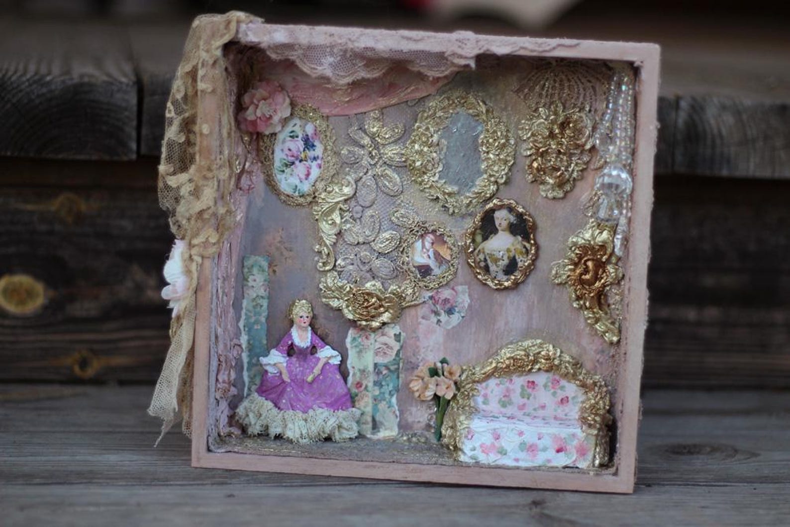 Collage Diorama, Assemblage Art Shadow Box 'little Boudoir Original Art ...