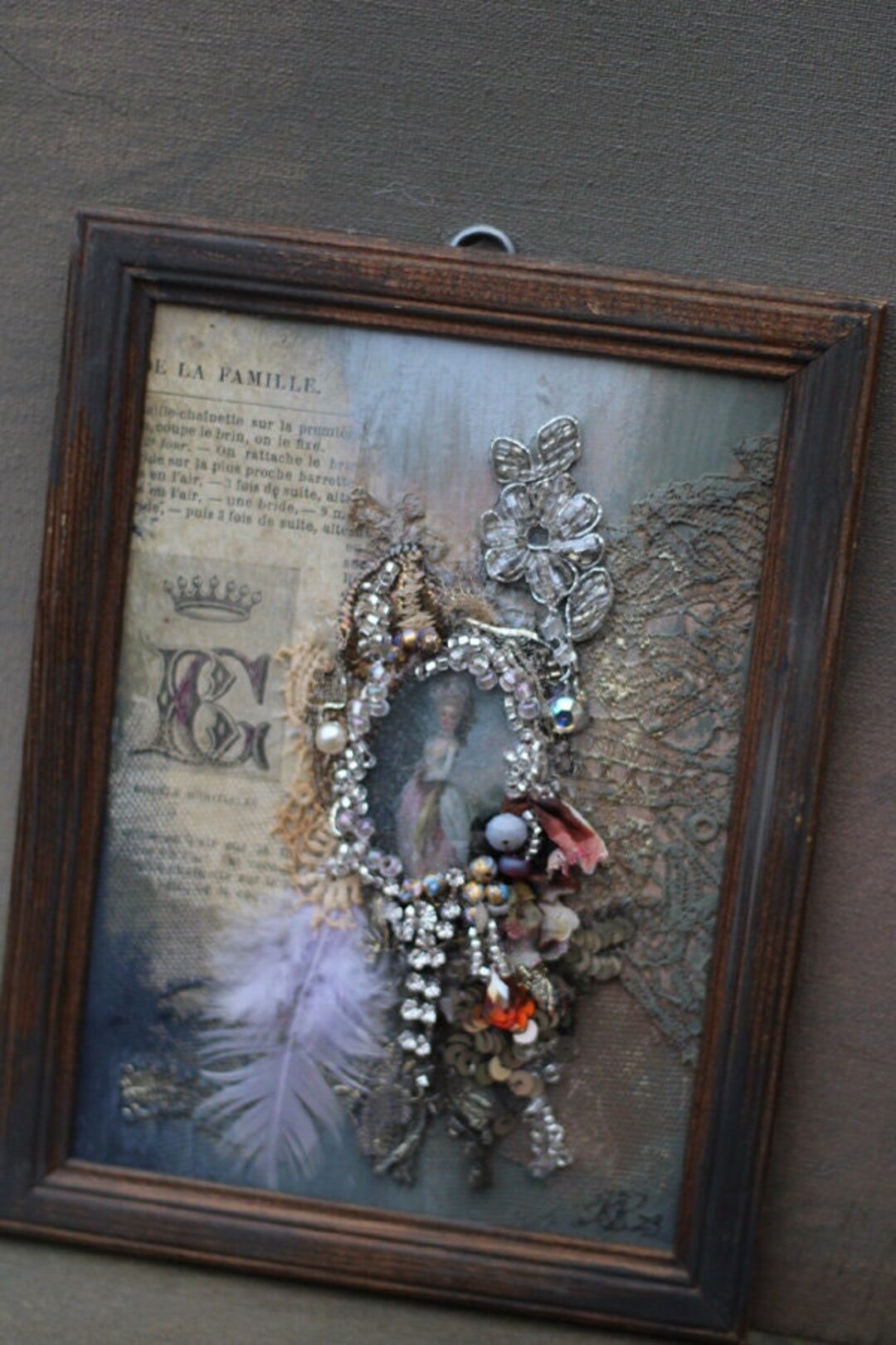 Original Art, Collage Painting, "lost Feather" With Antique Textiles ...