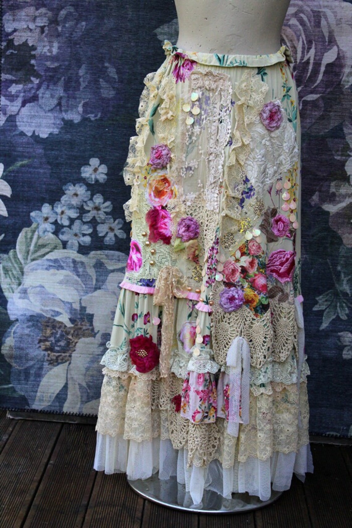 Boho Romantic Skirt summer& Floral Colorful Summer Shades, With Vintage ...