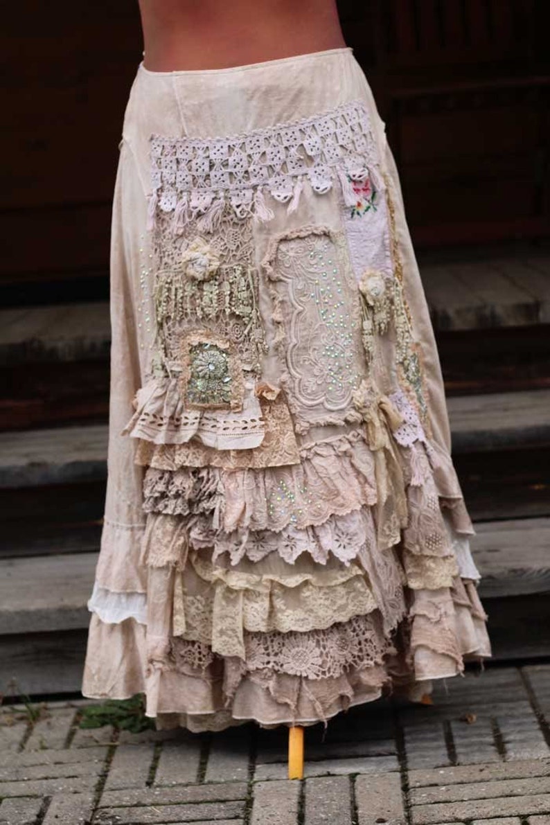Boho Romantic Skirt "barocco"plus SIZE Sandy Beige Shades, With Layered ...