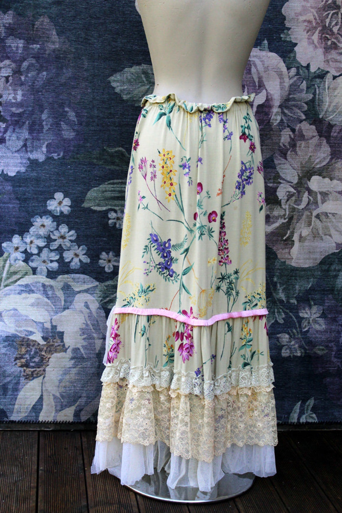 Boho Romantic Skirt summer& Floral Colorful Summer Shades, With Vintage ...