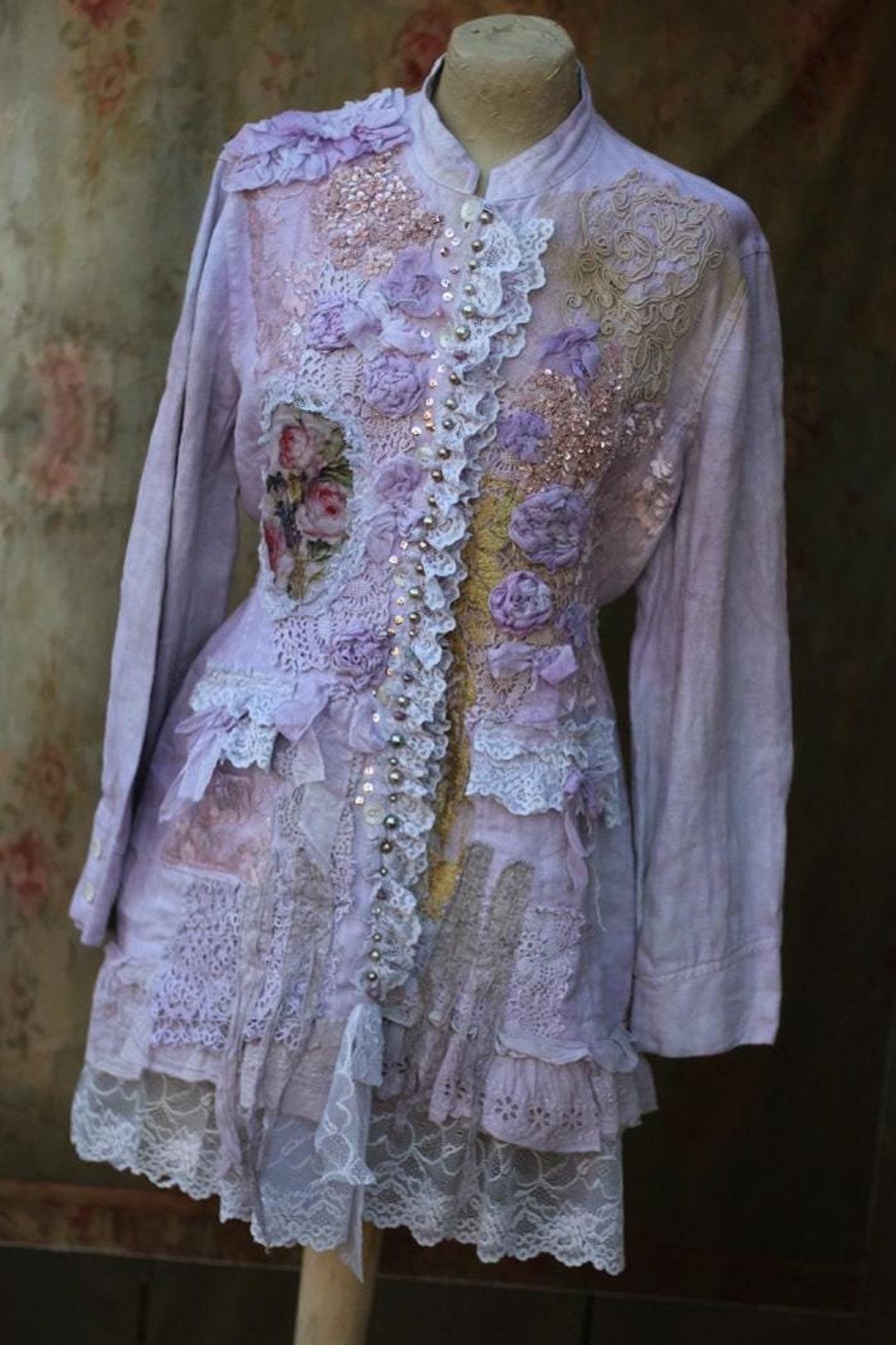 Artsy Linen Jacket 'rococo& Lavender" Hand Dyed, Recycled Textiles ...
