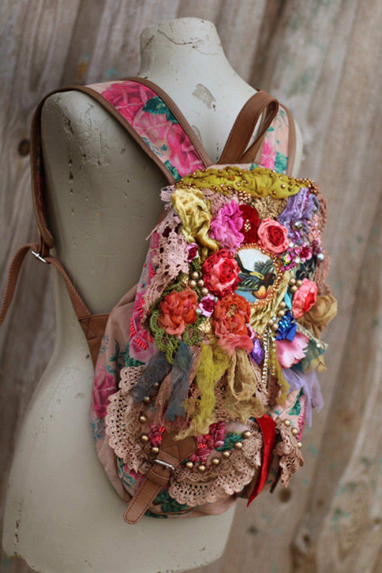 Ornate Boho Romantic Backpack art Nouveau& Boho Vintage Reworked, Hand ...