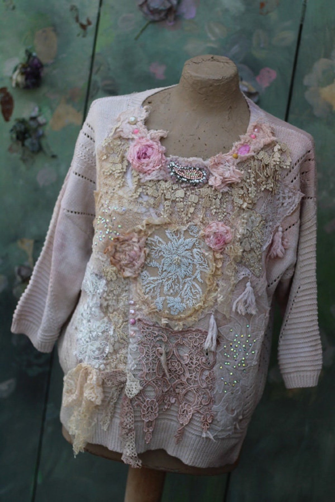 Artsy Boho Knit Jumper "baroquish" Hand Dyed Romantic Altered Couture ...