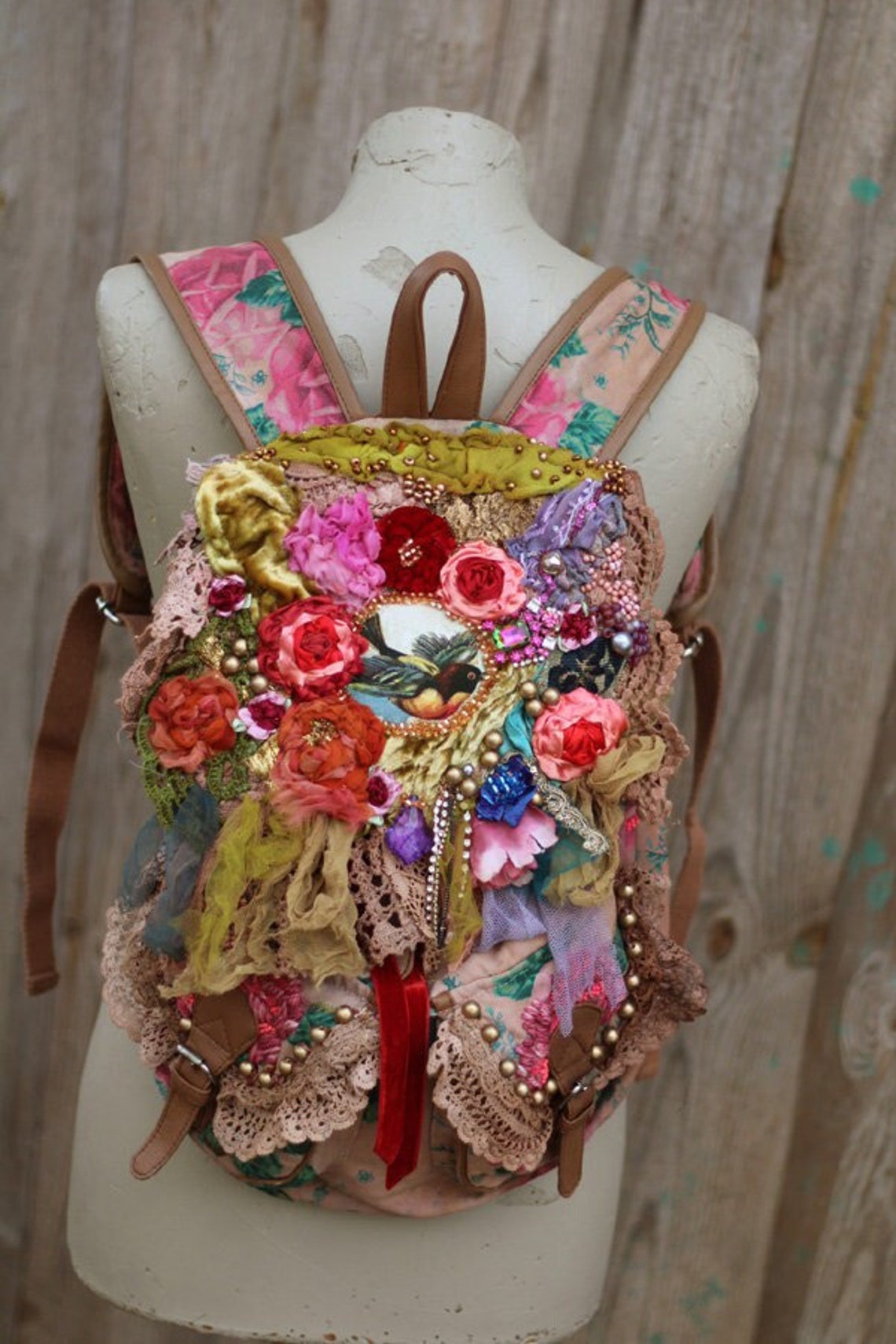 Ornate Boho Romantic Backpack art Nouveau& Boho Vintage Reworked, Hand ...