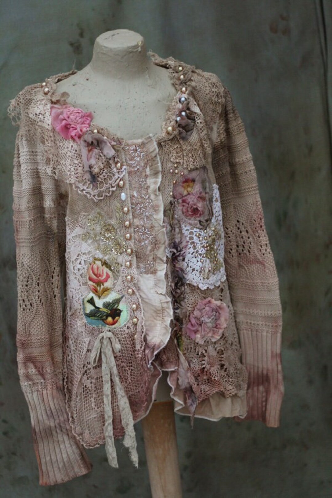 Artsy Boho Knit Jacket vintage Collage Romantic Hippy Jacket, Vintage ...