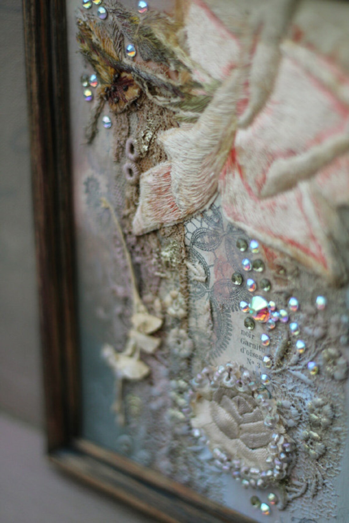 Original Art, Collage Painting, "frozen Roses" With Antique Textiles ...
