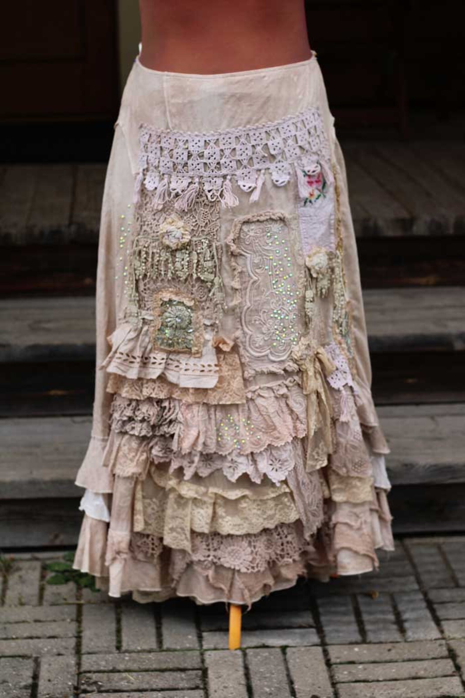 Boho Romantic Skirt "barocco"plus SIZE Sandy Beige Shades, With Layered ...