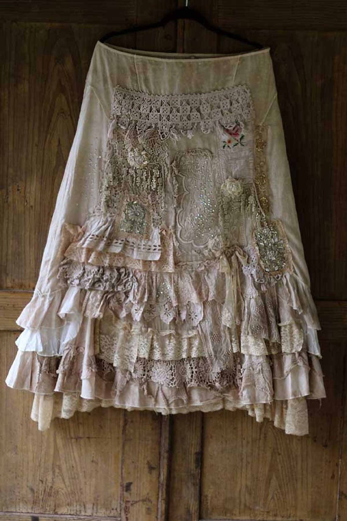 Boho Romantic Skirt "barocco"plus SIZE Sandy Beige Shades, With Layered ...
