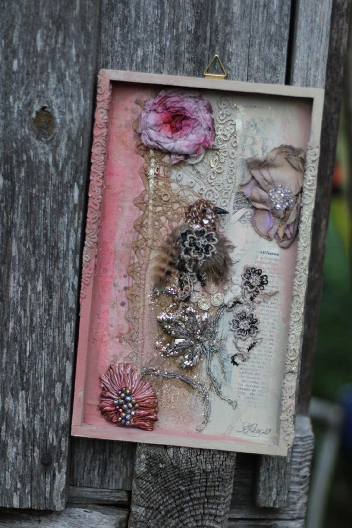 Original Art, Assemblage Art Collage Painting, rose and Nightingale ...