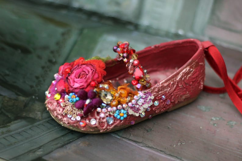 Decorative Embellished Painted Baby Shoe With Hand Sculpted Silk ...