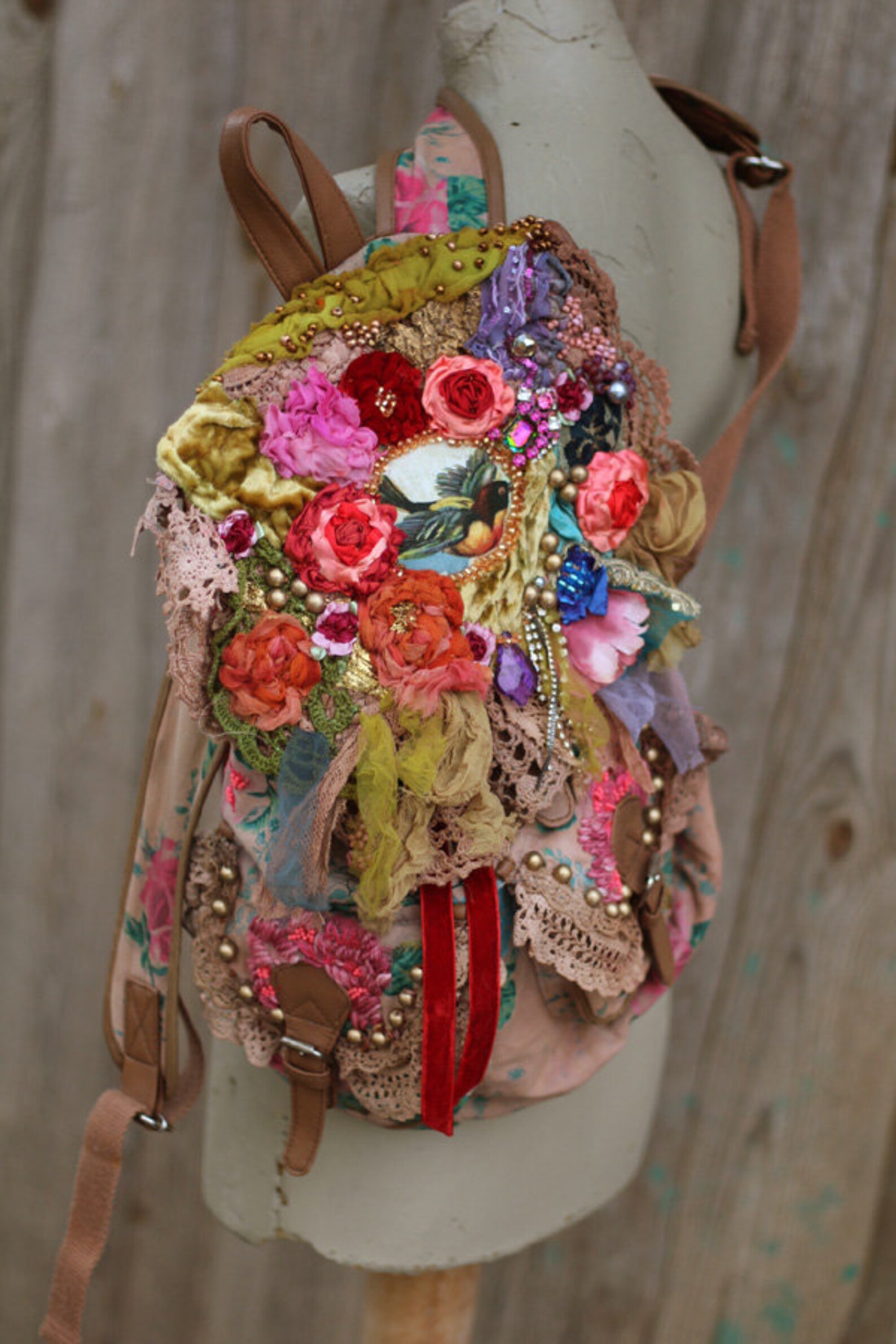 Ornate Boho Romantic Backpack art Nouveau& Boho Vintage Reworked, Hand ...