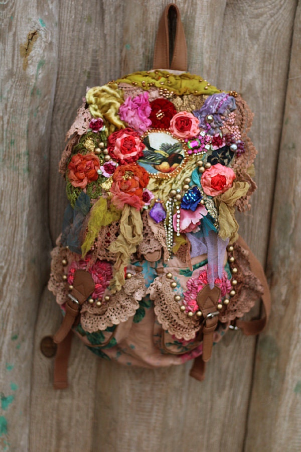 Ornate Boho Romantic Backpack art Nouveau& Boho Vintage Reworked, Hand ...