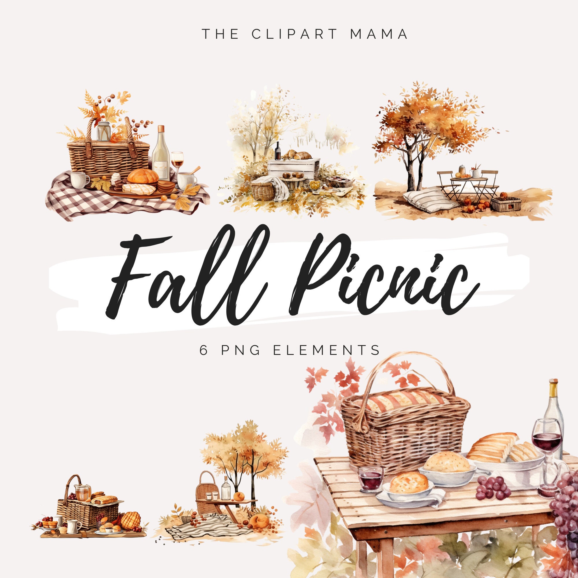 6 Watercolor Fall Picnic Clipart Fall Clipart Autumn - Etsy