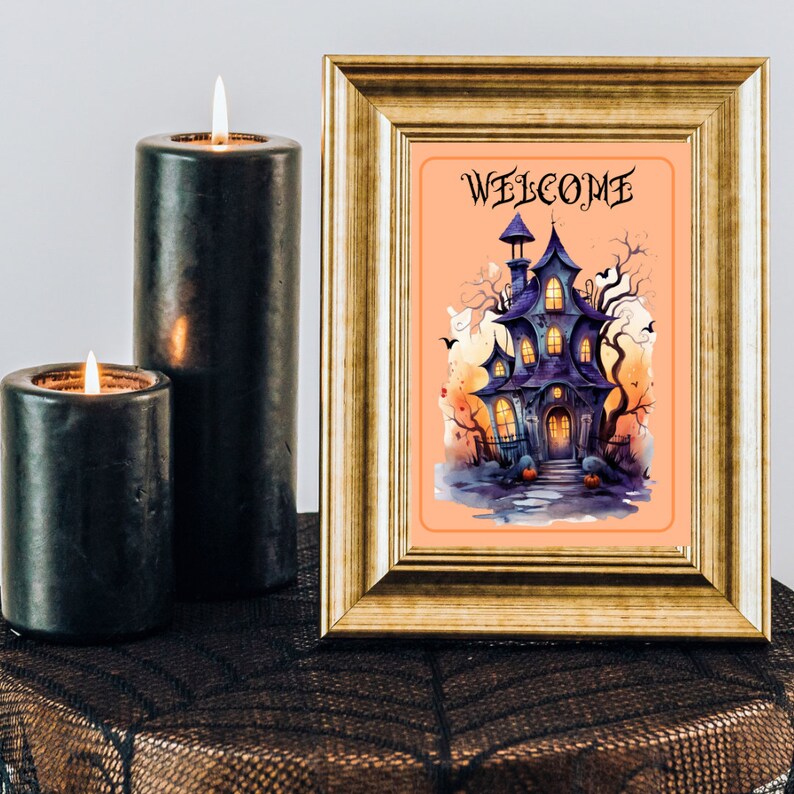 Scary Haunted House Welcome Sign - Halloween Watercolor Digital ...