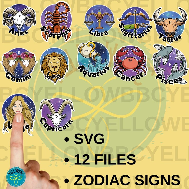 Zodiac Signs Printable Stickers SVG 12 Files Download - Etsy