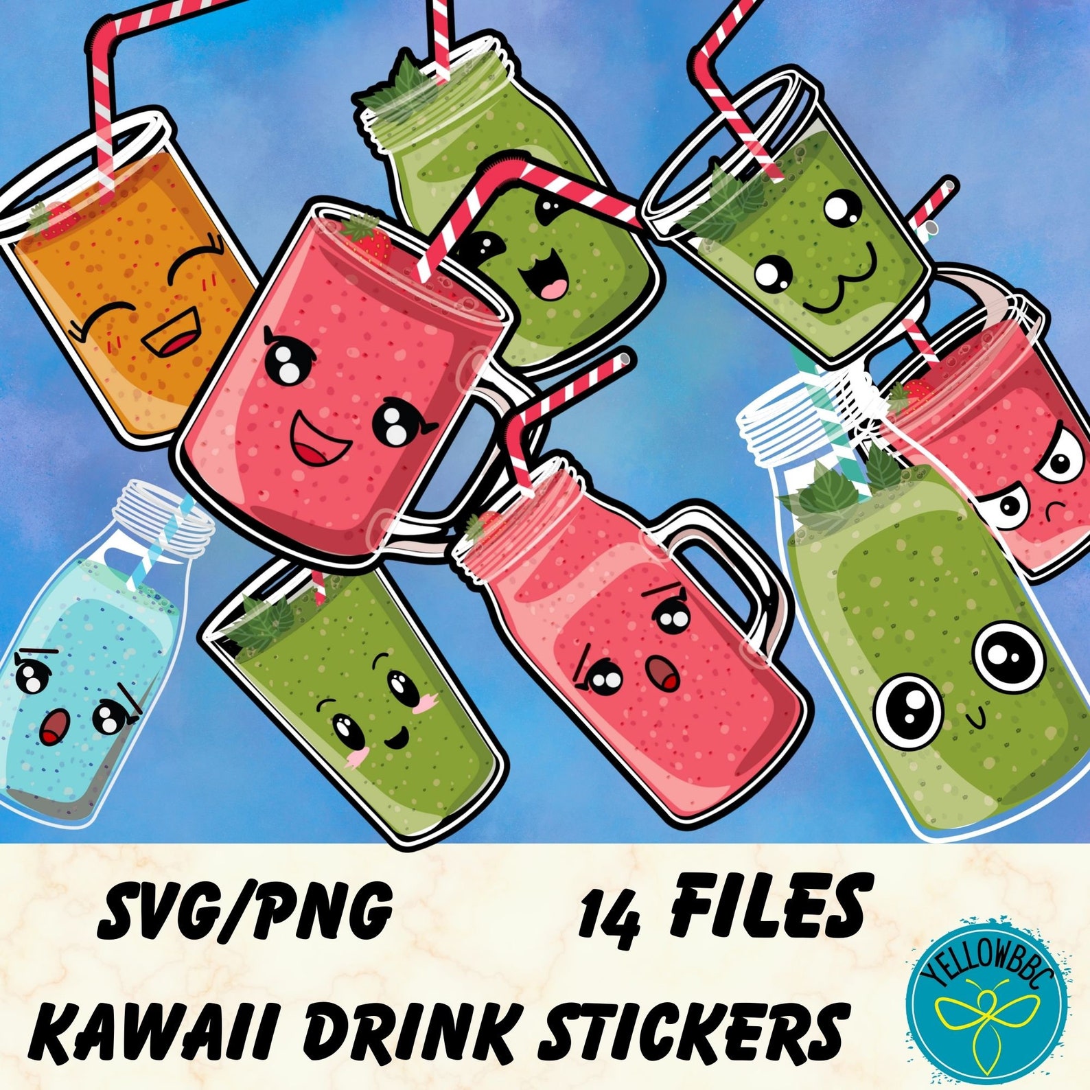 Kawaii Smoothie PNG SVG, Printable Sticker, Stickers PNG, Sticker ...
