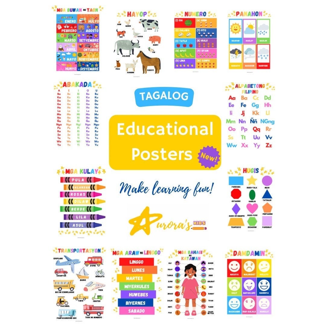 Early Learning Tagalog 0-7 Years Old Classroom Homeschool Wall Art ...