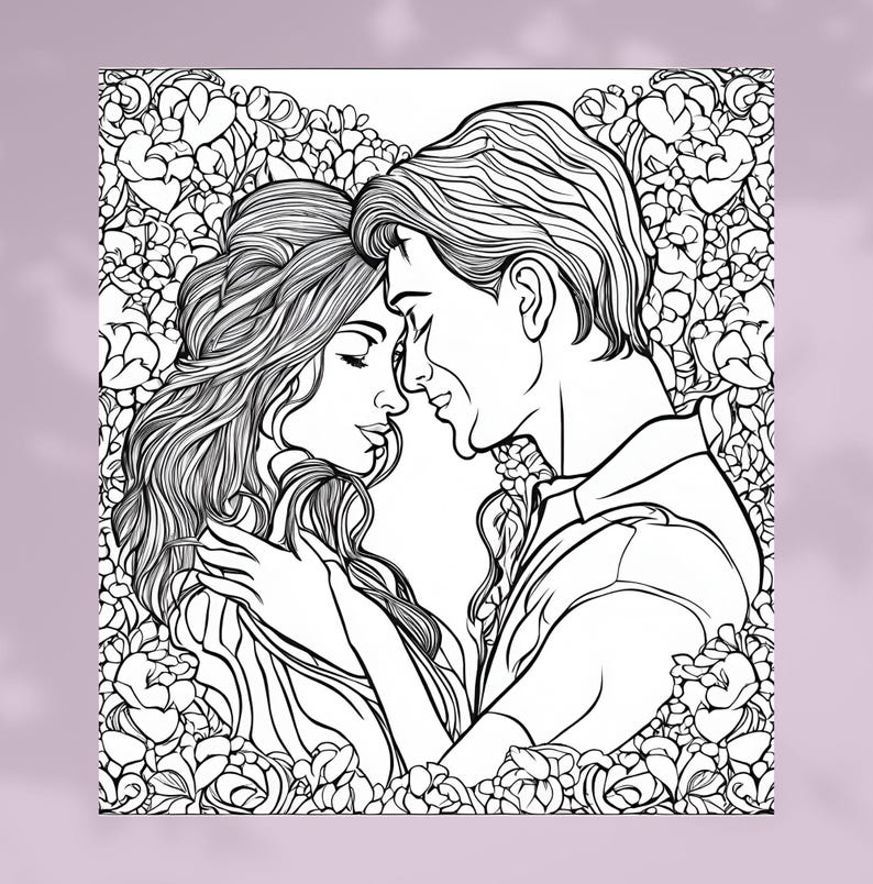 12 Romance Coloring Book Hearts and Roses Coloring Pages Digital Sheets ...