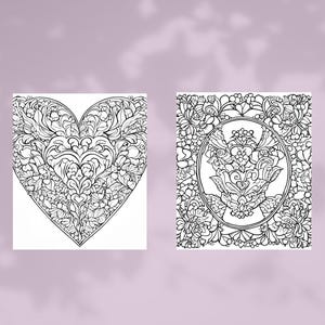 12 Romance Coloring Book Hearts and Roses Coloring Pages Digital Sheets ...