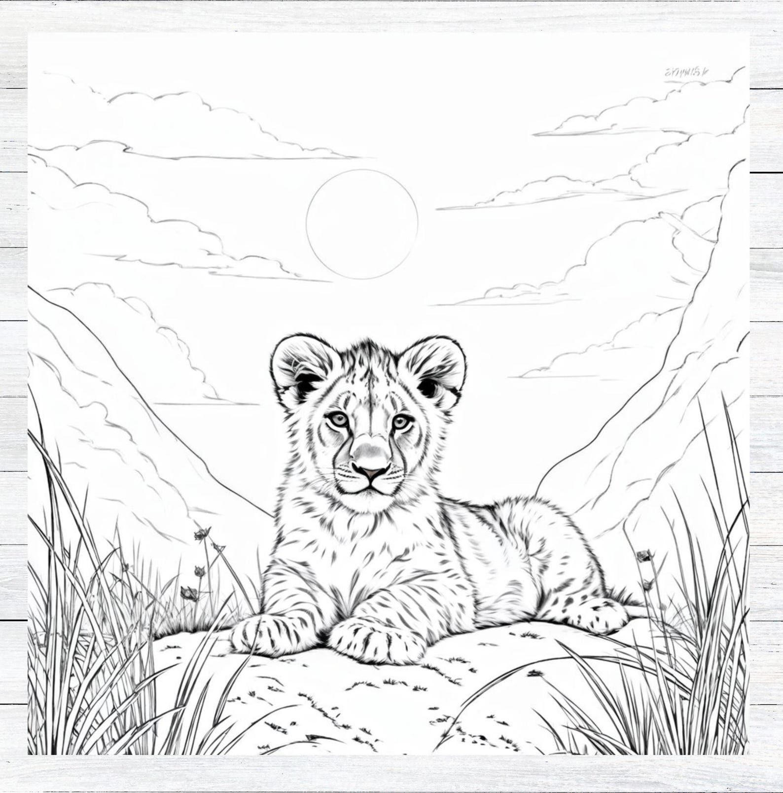 Lion Coloring Page for Adults and Kids Digital Baby Lion Color Sheet ...