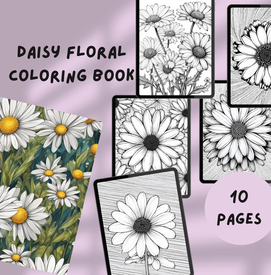 Daisy Coloring Book for Adults Floral Coloring Pages Daisy Color Sheets ...
