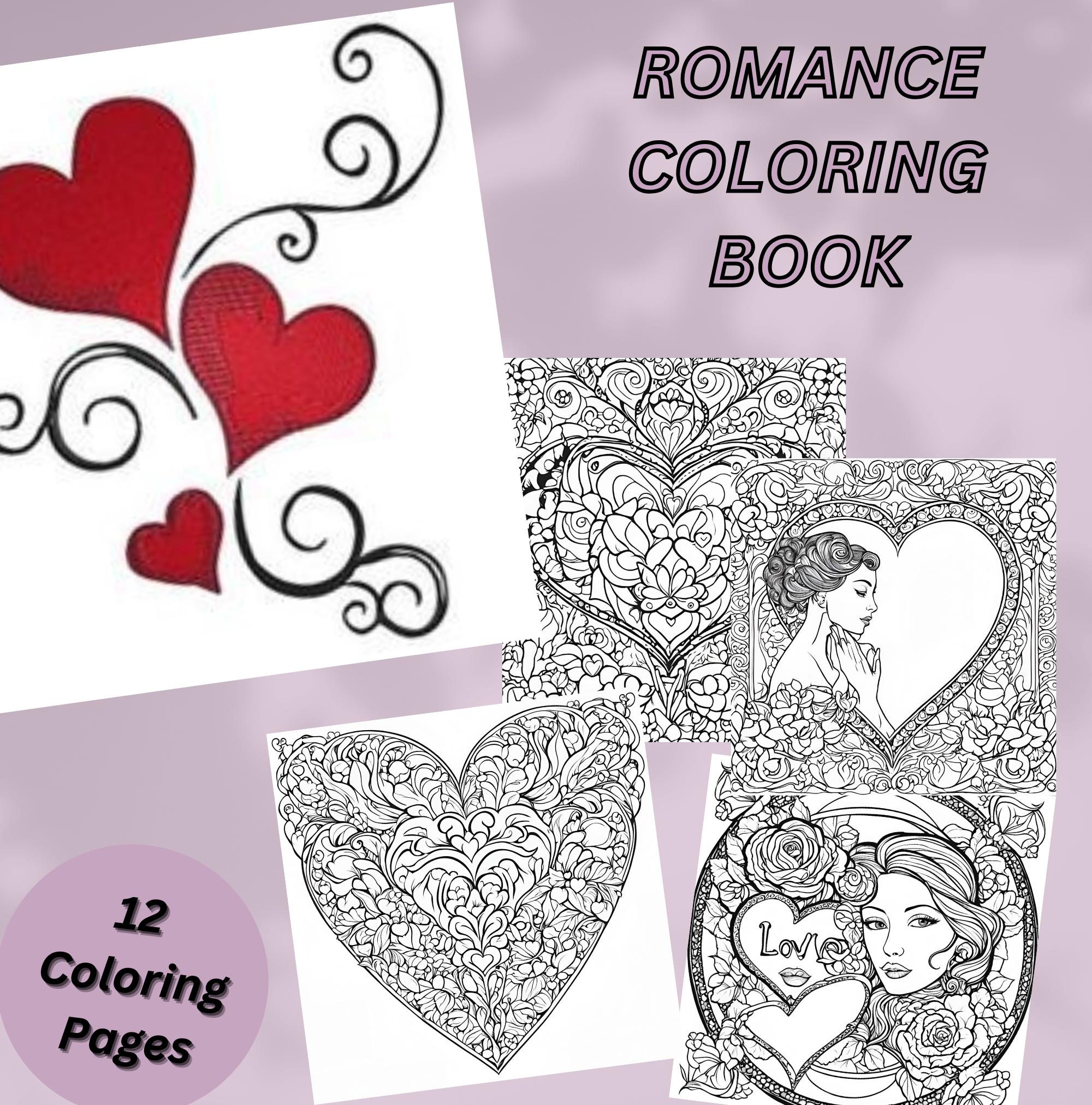 12 Romance Coloring Book Hearts and Roses Coloring Pages Digital Sheets ...