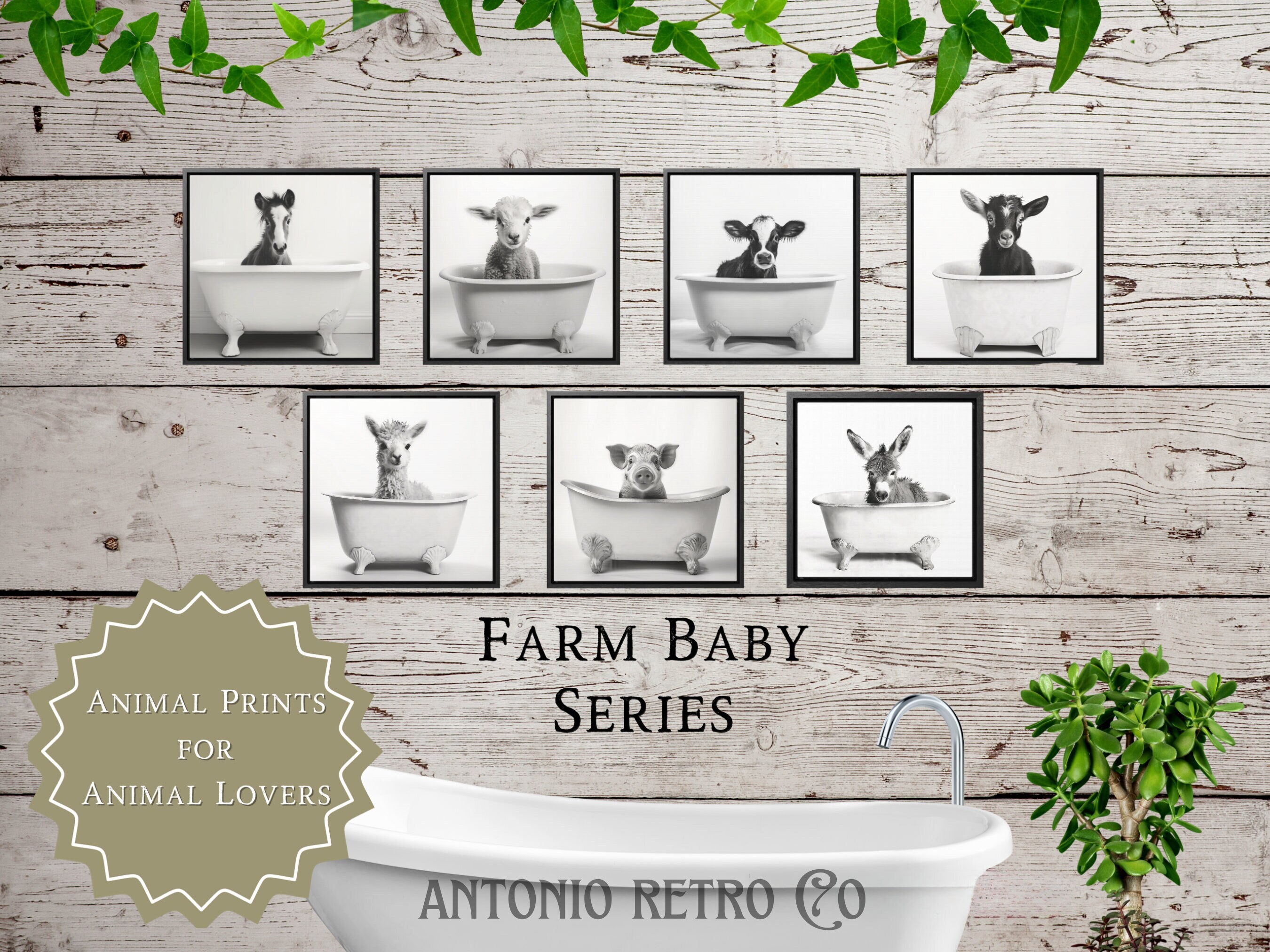 Bundle of Adorable Baby Farm Animals in the Tub, Digital Download, 7 ...