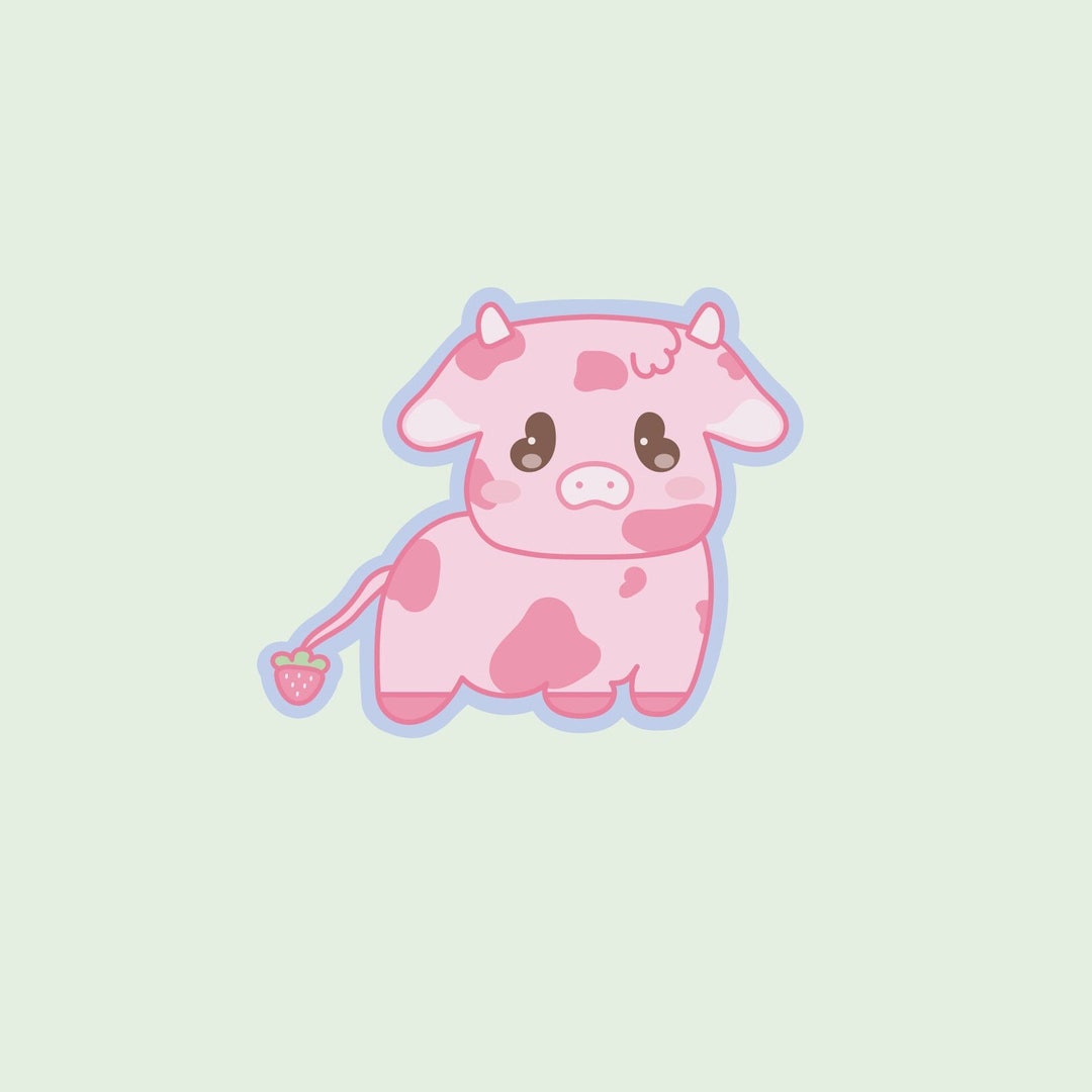 Adorable Strawberry Milk Cow | Matte Vinyl Sticker Decal | Kawaii ...