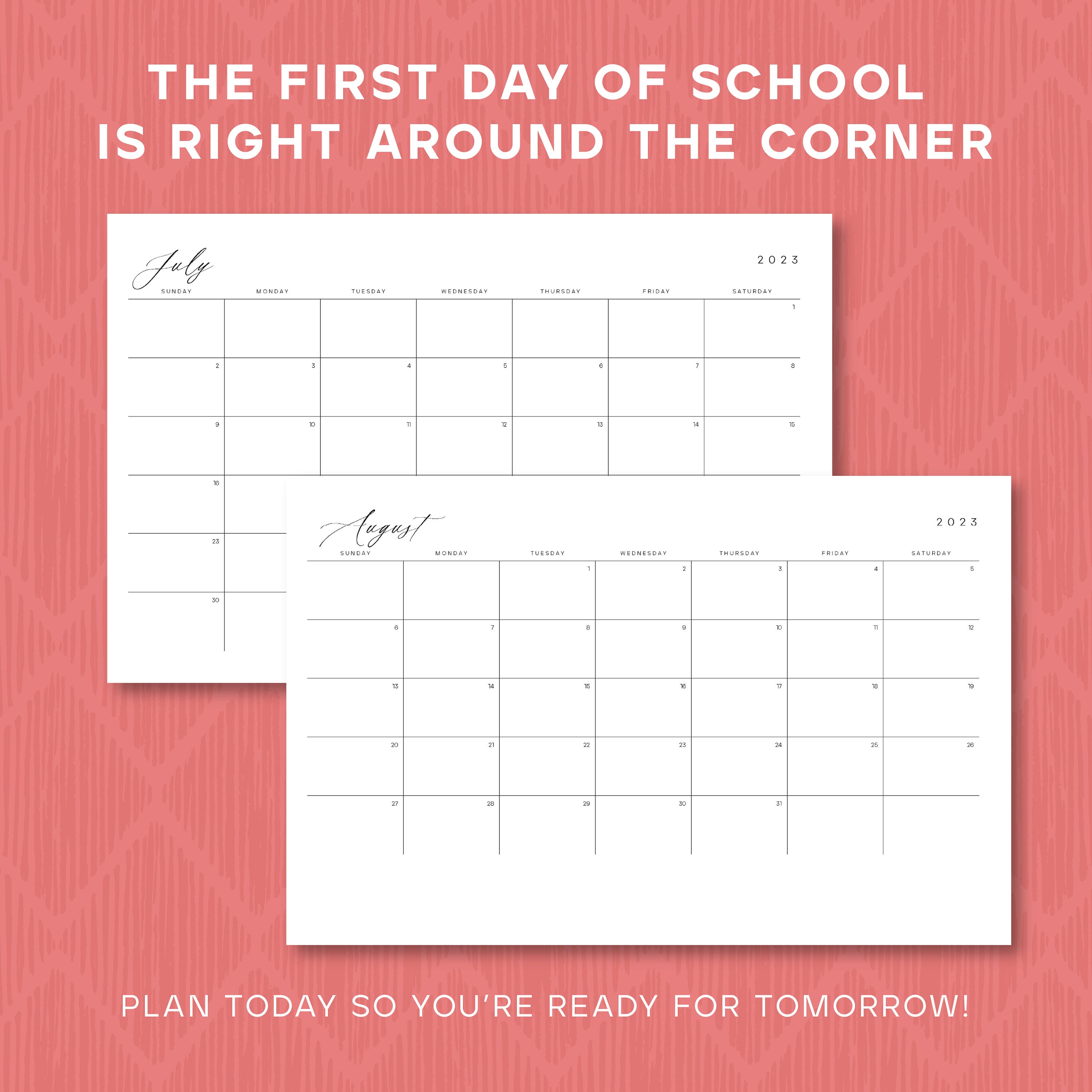 Printable Calendar Monthly Calendar Horizontal Calendar PDF - Etsy