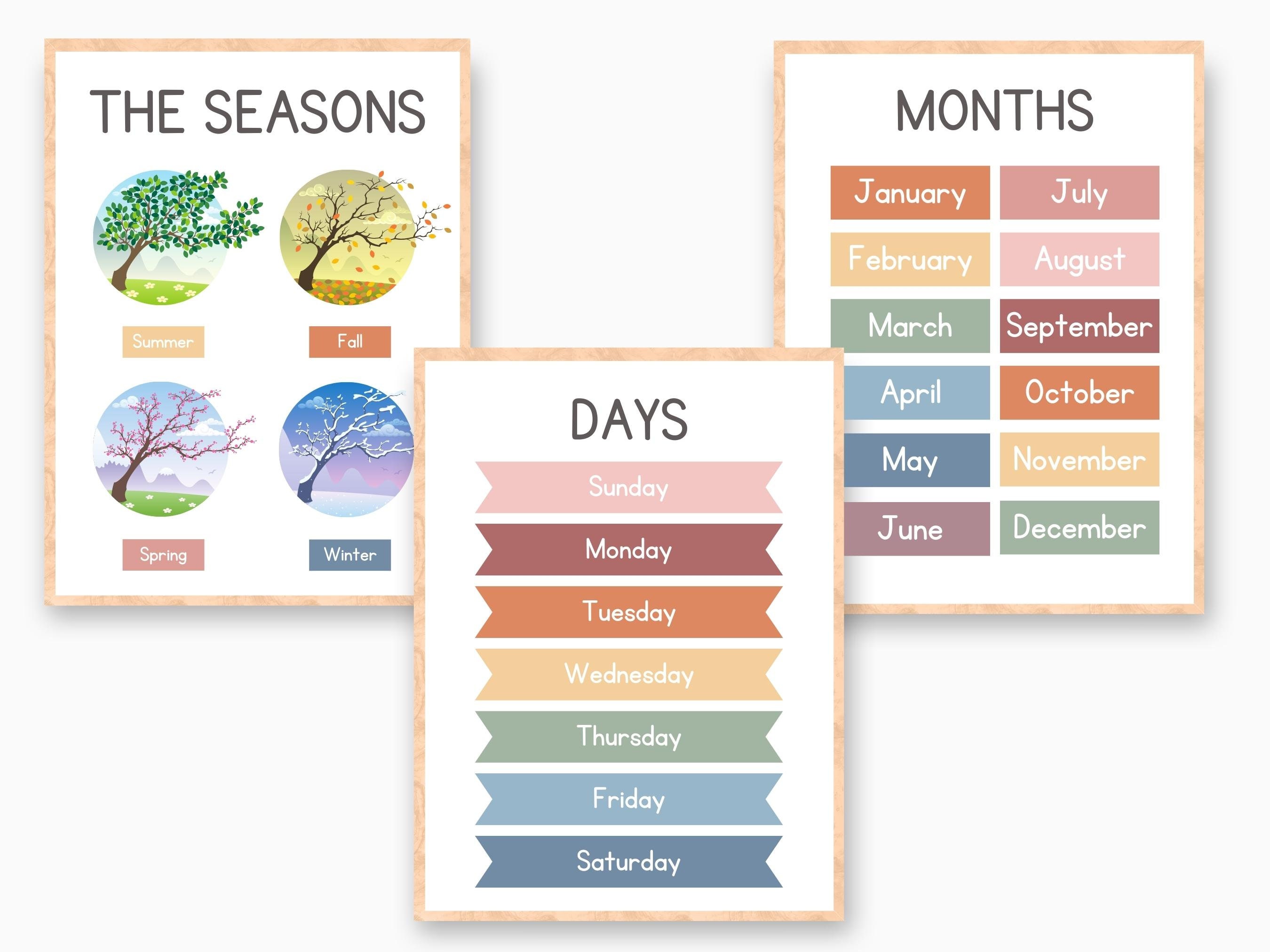 Rainbow Seasons Months & Days Poster Handwriting Print - Etsy