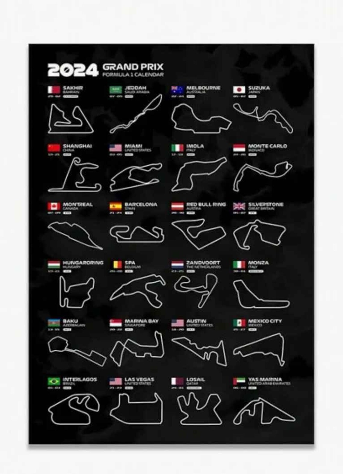 Grand Prix Formula 1 Calendar Print, Wall Art Pictures Canvas Print - Etsy
