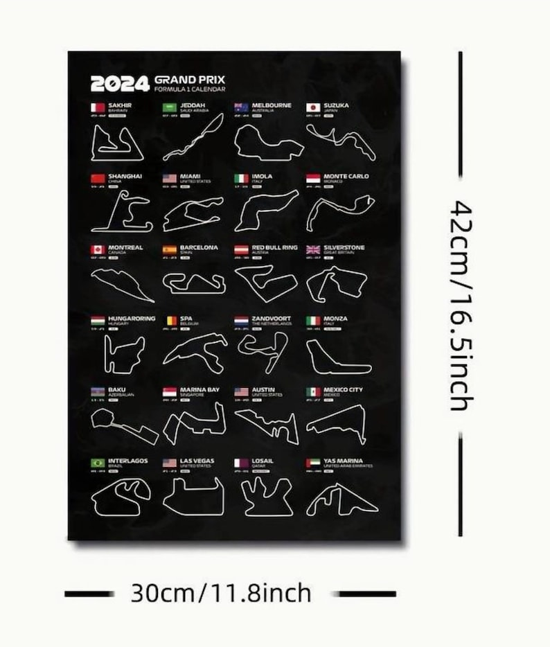 Grand Prix Formula 1 Calendar Print, Wall Art Pictures Canvas Print - Etsy
