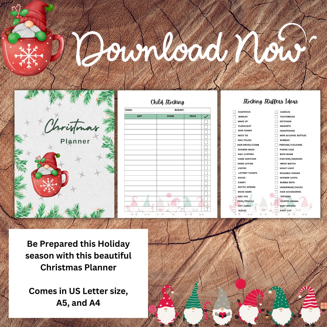 Gnome Christmas Planner Printable, Holiday Planner Digital Download ...