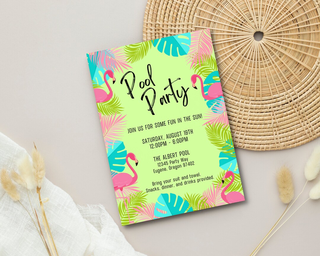 Pool Party Invitation, Fun in the Sun, Pool Party, Flamingo Invitation ...
