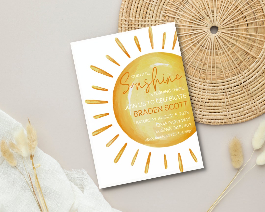 Sunshine Birthday Invitation, Our Little Sunshine, Sun Invitation ...