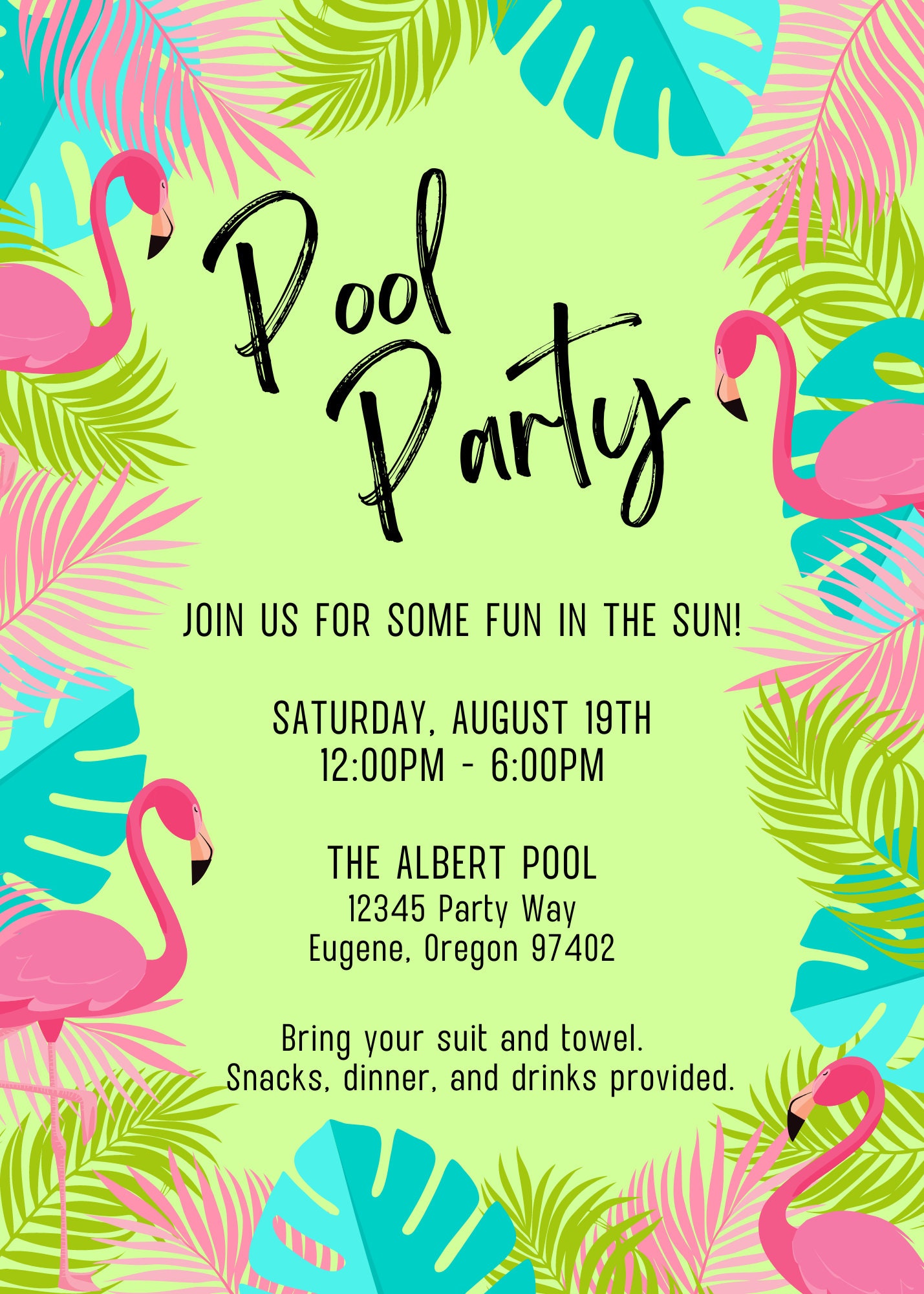 Pool Party Invitation Fun in the Sun Pool Party Flamingo - Etsy