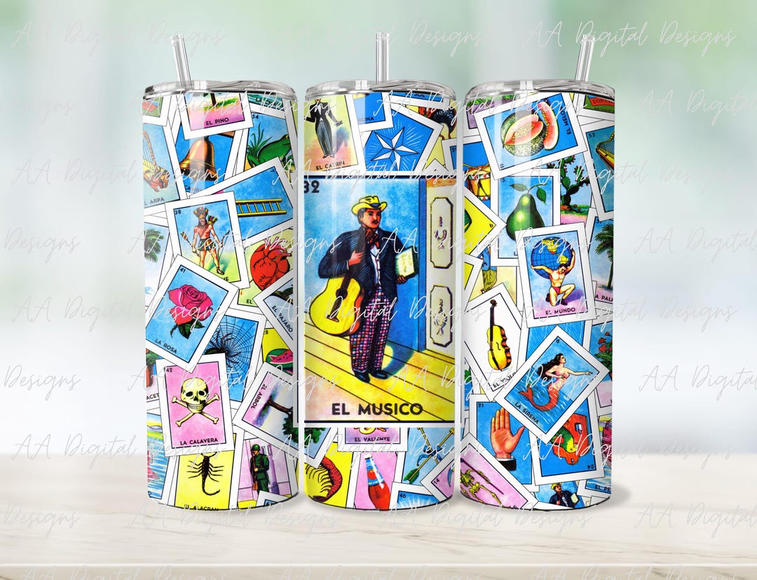 El Musico Loteria Mexico Game Card Background 20 Ounce Wrap for Skinny ...