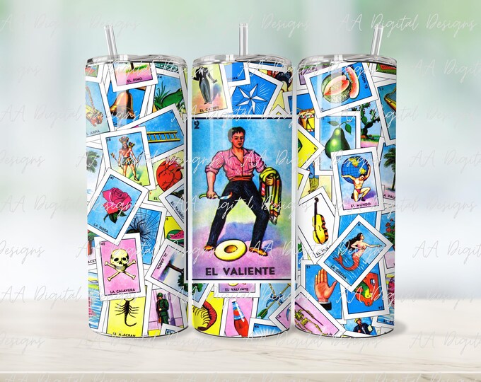 El Valiente 12 Loteria Mexico Game Card Background 20 Ounce Wrap for ...