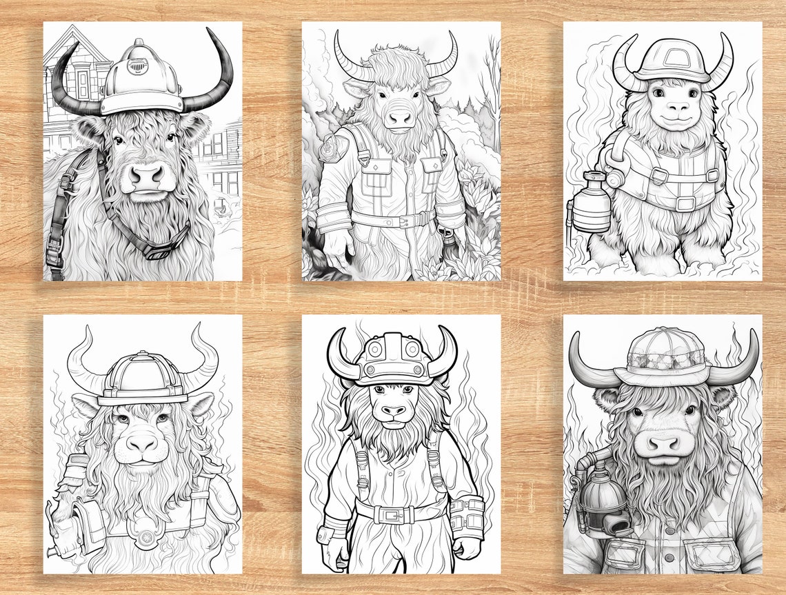 Highland Cow Fireman Coloring Book: Delve Into the World of - Etsy
