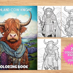 Highland Cow Knight Coloring Book: Elevate Your Coloring Experience ...