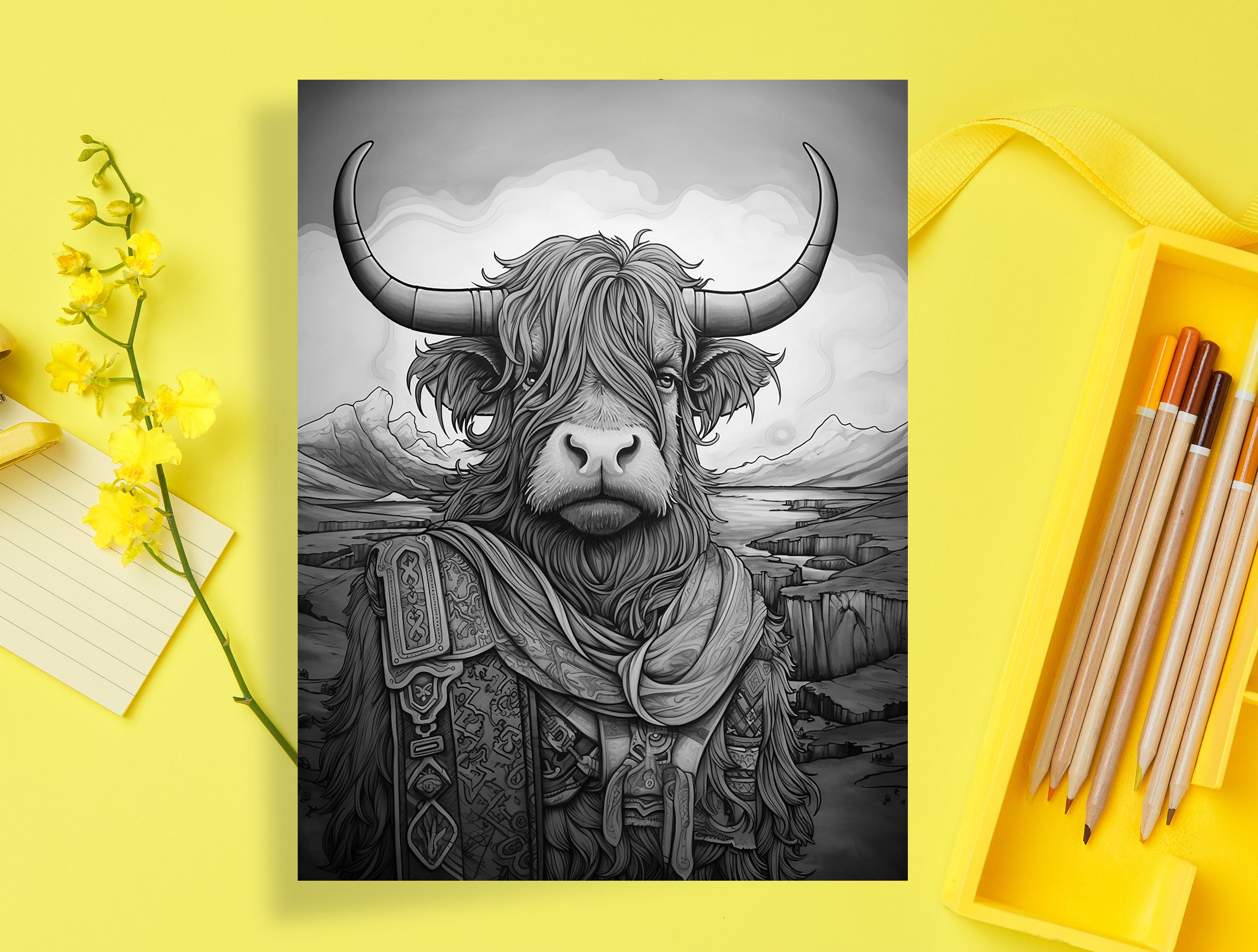 Highland Cow Knight Coloring Book: Elevate Your Coloring Experience ...