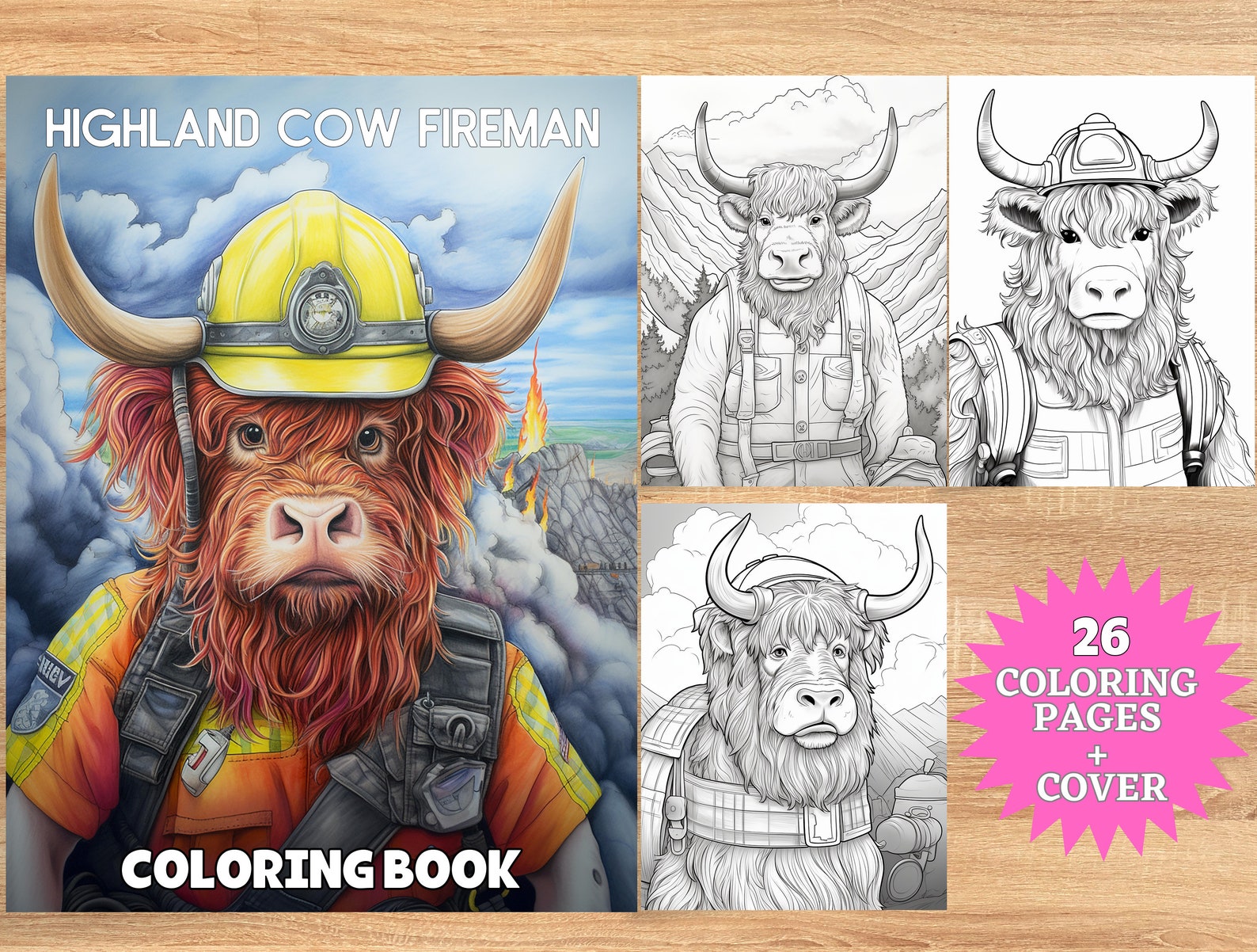 Highland Cow Fireman Coloring Book: Delve Into the World of - Etsy