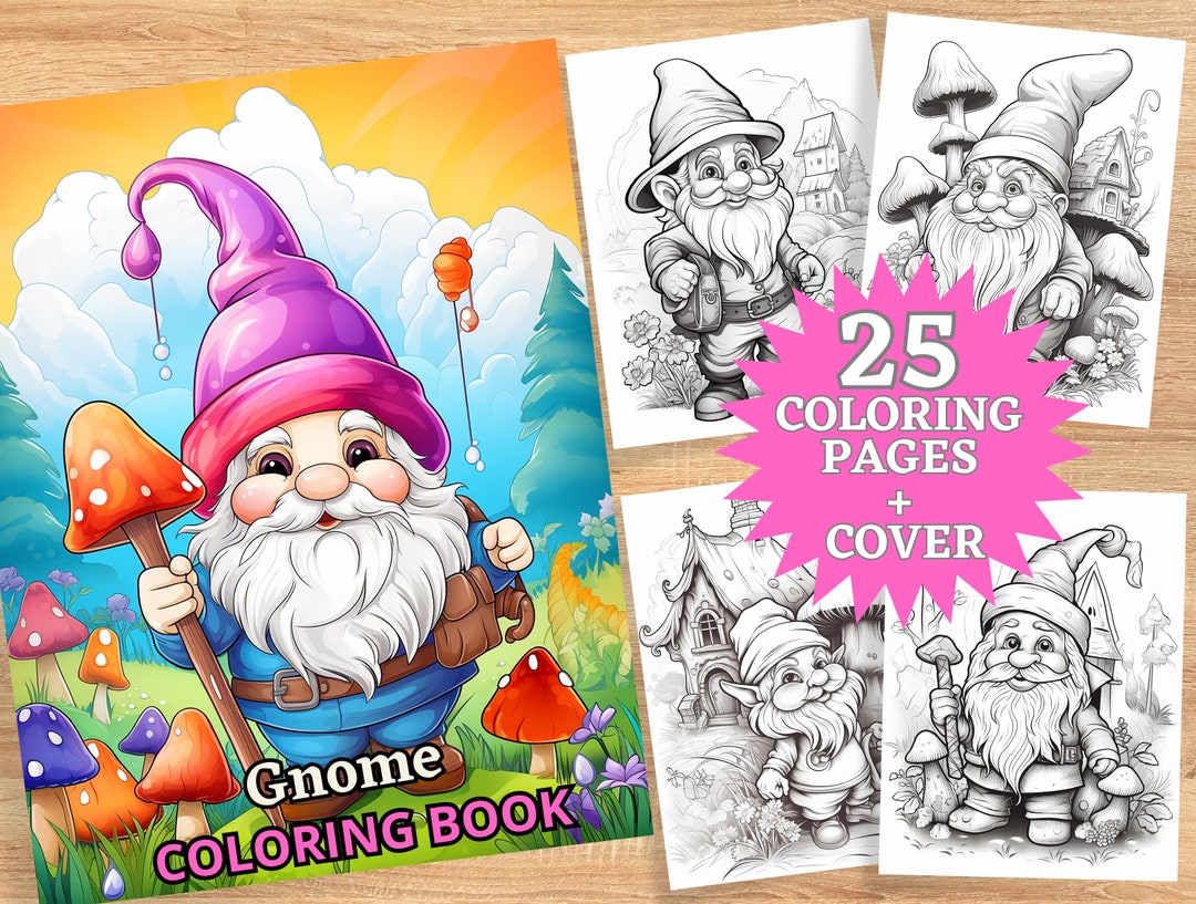 25 Gnomes Coloring Book, Educational Activities for Adults and Kids ...