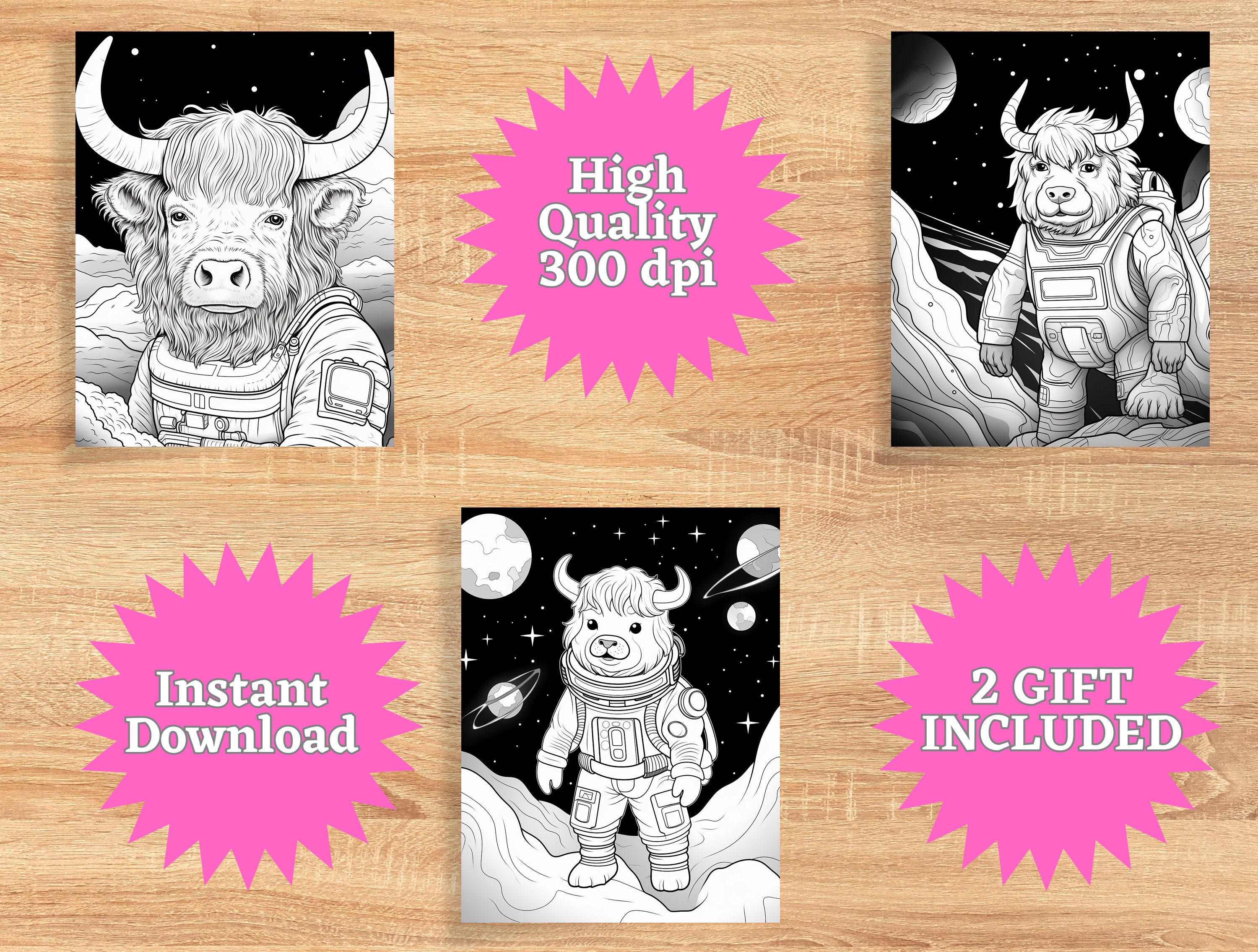 Highland Cow Space Adventure Coloring Book: Unleash Your - Etsy