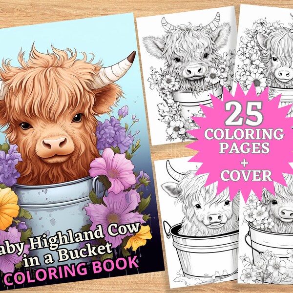 Baby Highland Cow Coloring Book - Etsy