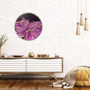 Acrylic Art on Round Canvas Texture Art Home Decor Wall Art Flower Art ...