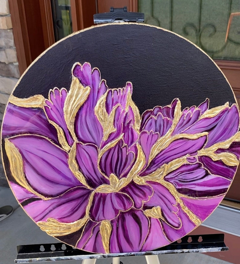 Acrylic Art on Round Canvas Texture Art Home Decor Wall Art Flower Art ...