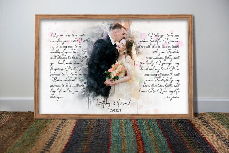 Personalized Wedding Vow Sign Wedding Vow On Canvas Watercolor Couple Portrait And Vow 1st
